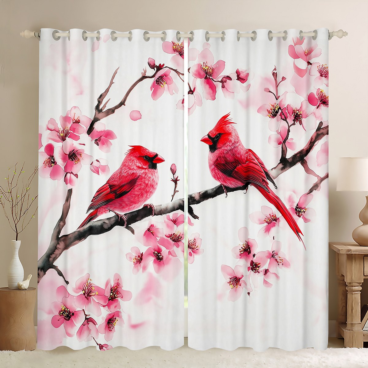Manfei Cardinal Bird Blackout Curtains Set of 2 (52x84 Each),Cherry ...