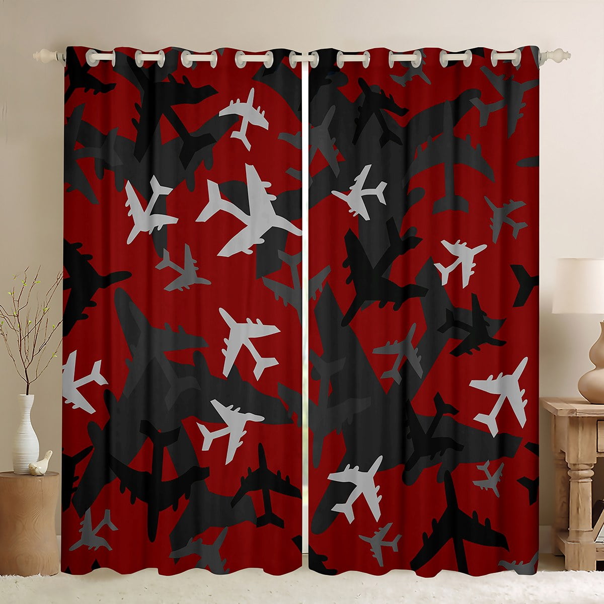 Manfei Cartoon Airplane Aircraft Blackout Curtains Set of 2 (52x84 Each) for Kids Boys ...