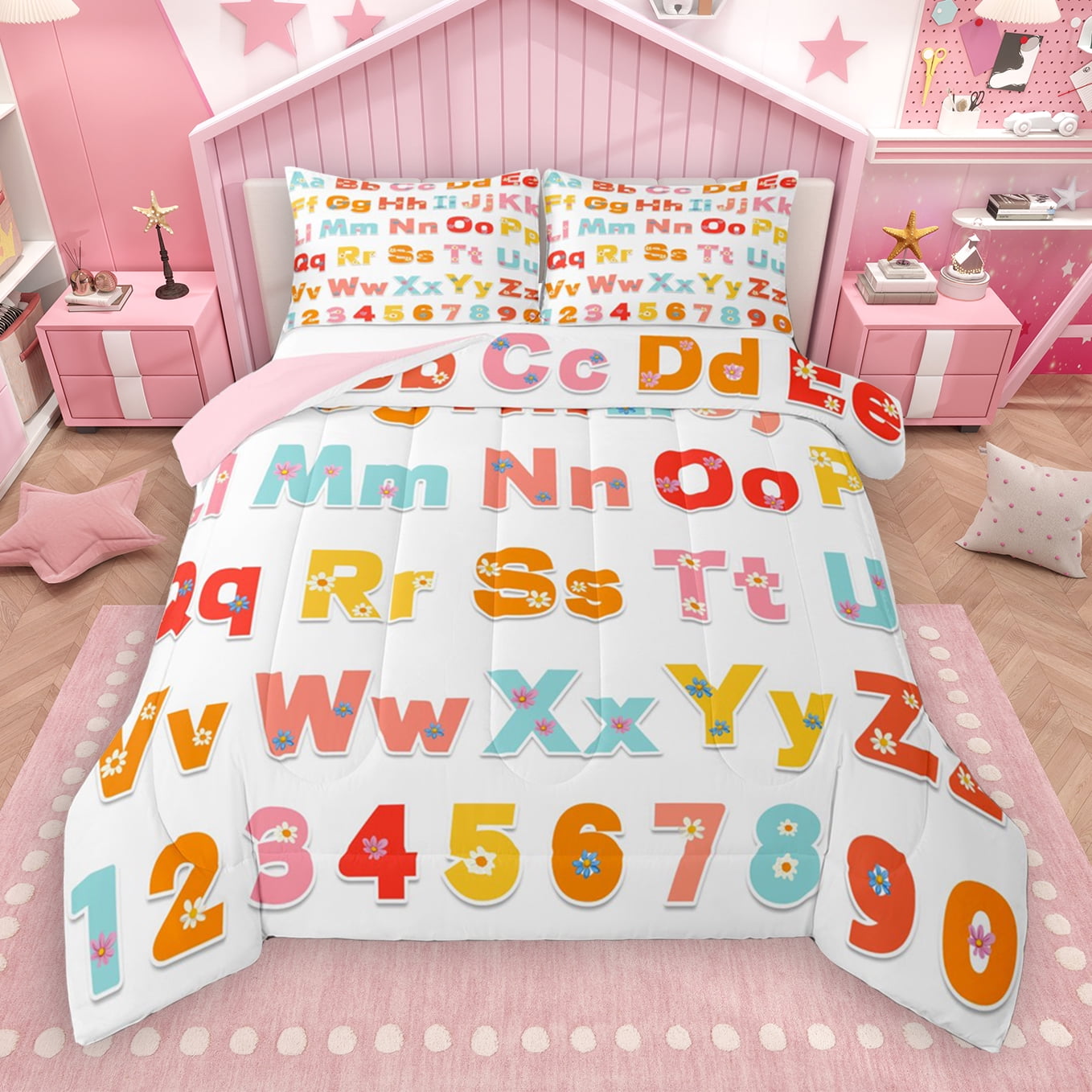 Manfei Cartoon Alphabet Queen Comforter Set,Colorful Abc Bedding Sets ...