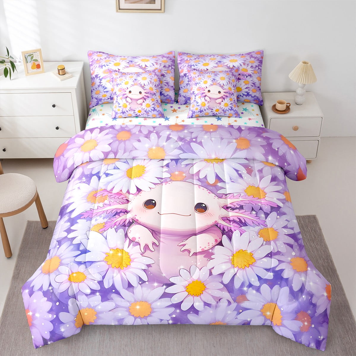 Manfei Cartoon Animal Axolotl Bedding Comforter Set 7pcs,Rustic Flower ...