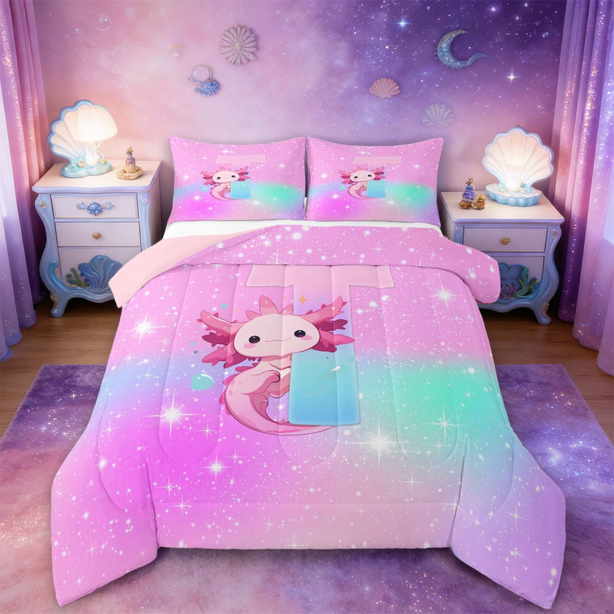 Manfei Cartoon Animal Axolotl Bedding Comforter Set,Starry Night Twin ...