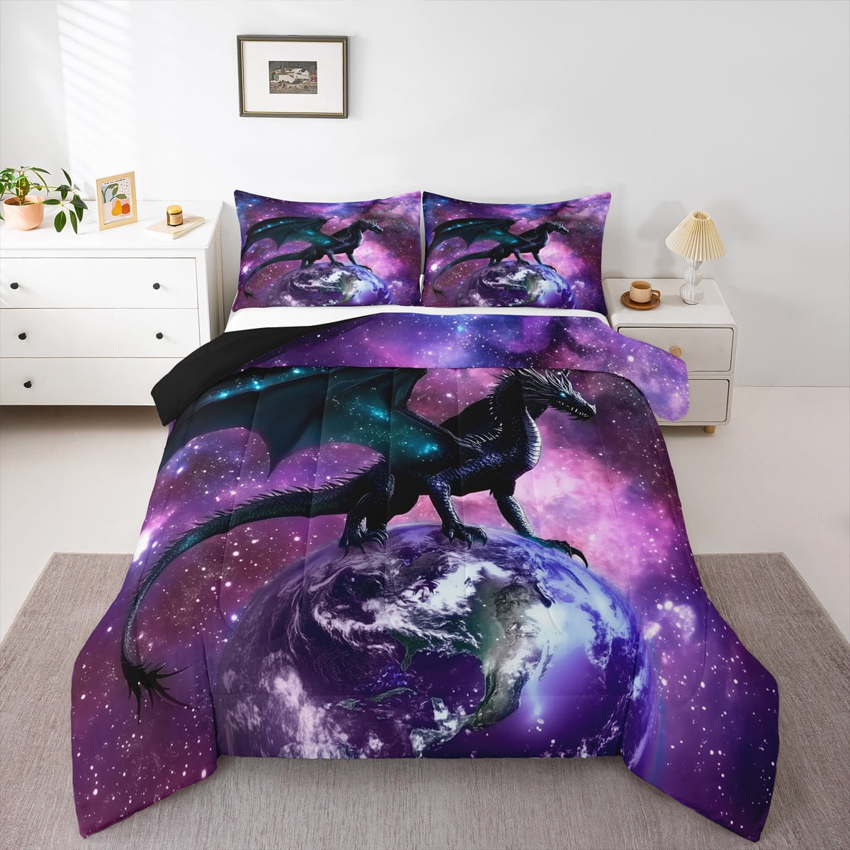 Manfei Cartoon Animal Dragon Full Size Comforter Sets,Galaxy Planet ...