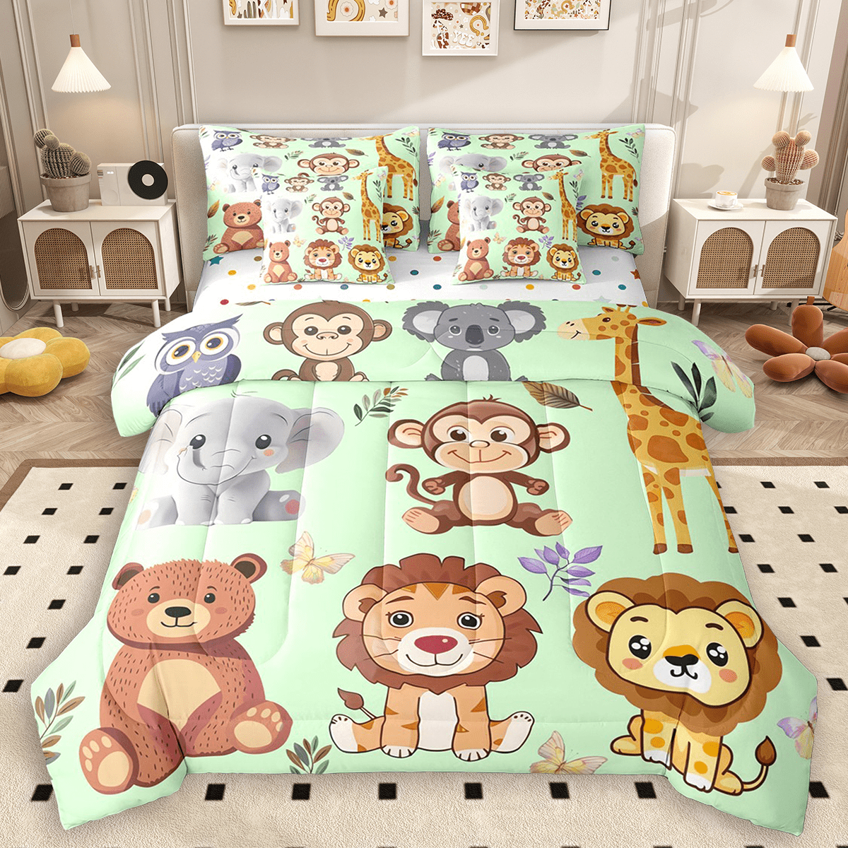 Manfei Cartoon Animals Bedding Comforter Set 7-Piece for Boys Girls ...