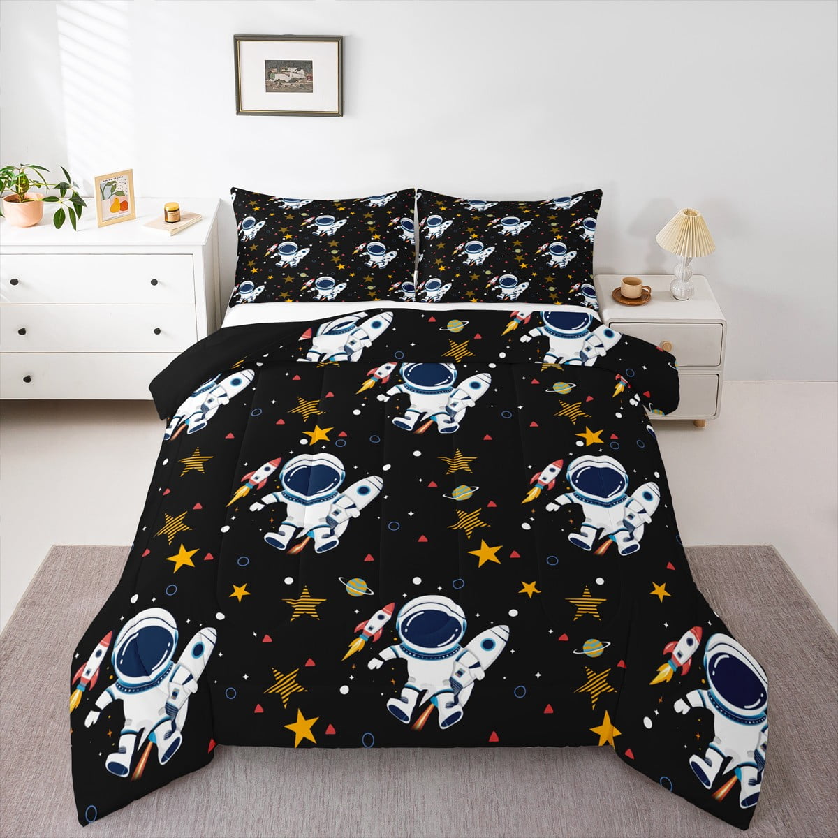 Feelyou Cartoon Astronaut Queen Comforter Set, Mystic Outer Space ...