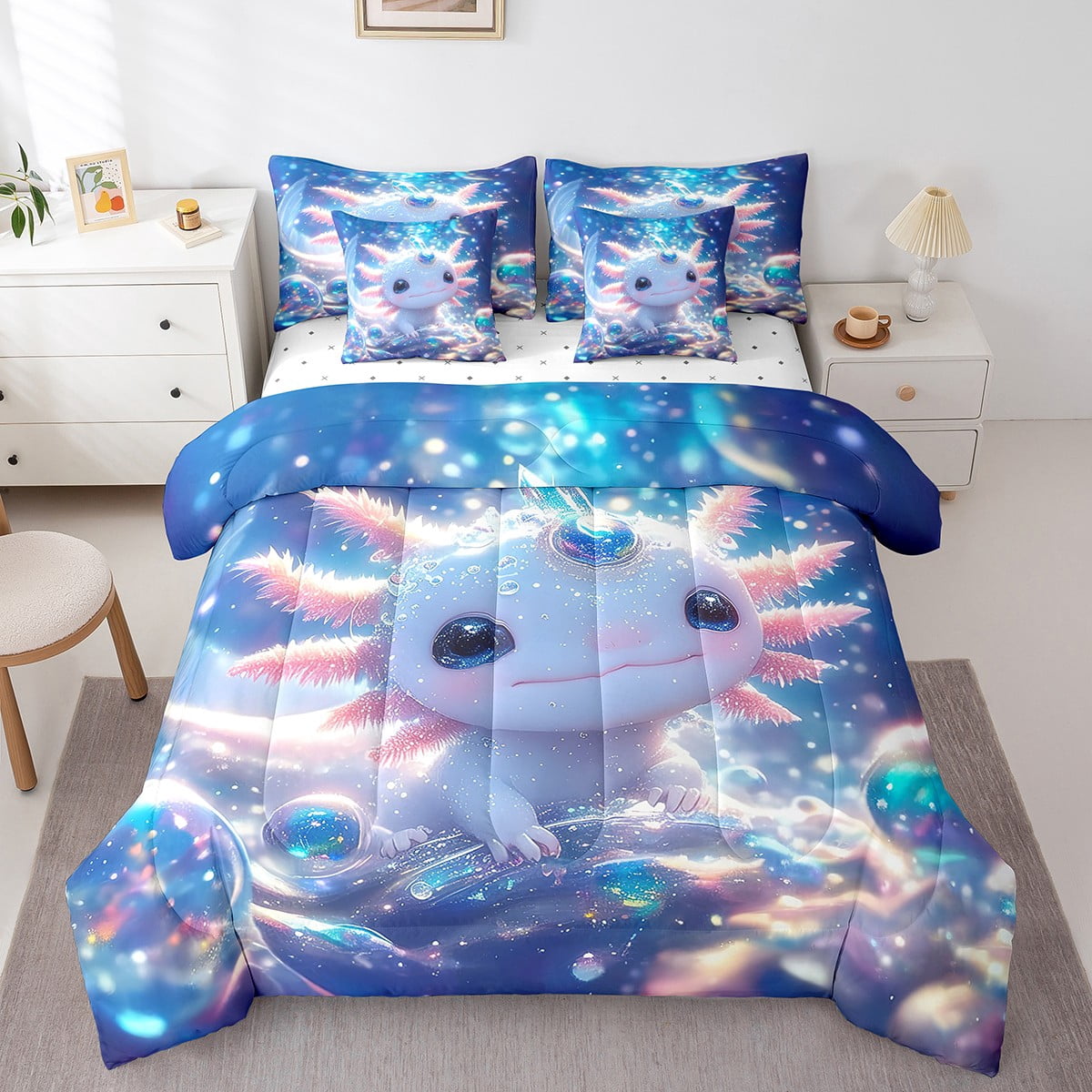 Manfei Cartoon Axolotl Bed in a Bag King Size,Magic Animal Bed Set ...