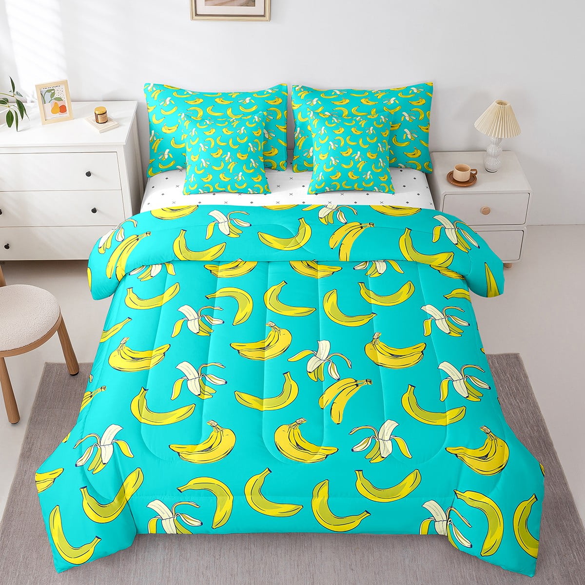 Feelyou Cartoon Banana Bedding Comforter Set 7 Pieces, Fresh Fruit Full ...