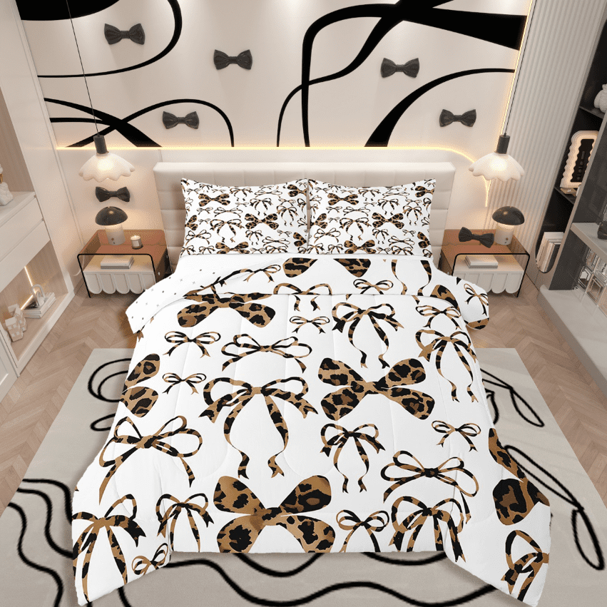 Manfei Cartoon Bow Tie 3 Pieces Queen Comforter Set,Leopard Print ...