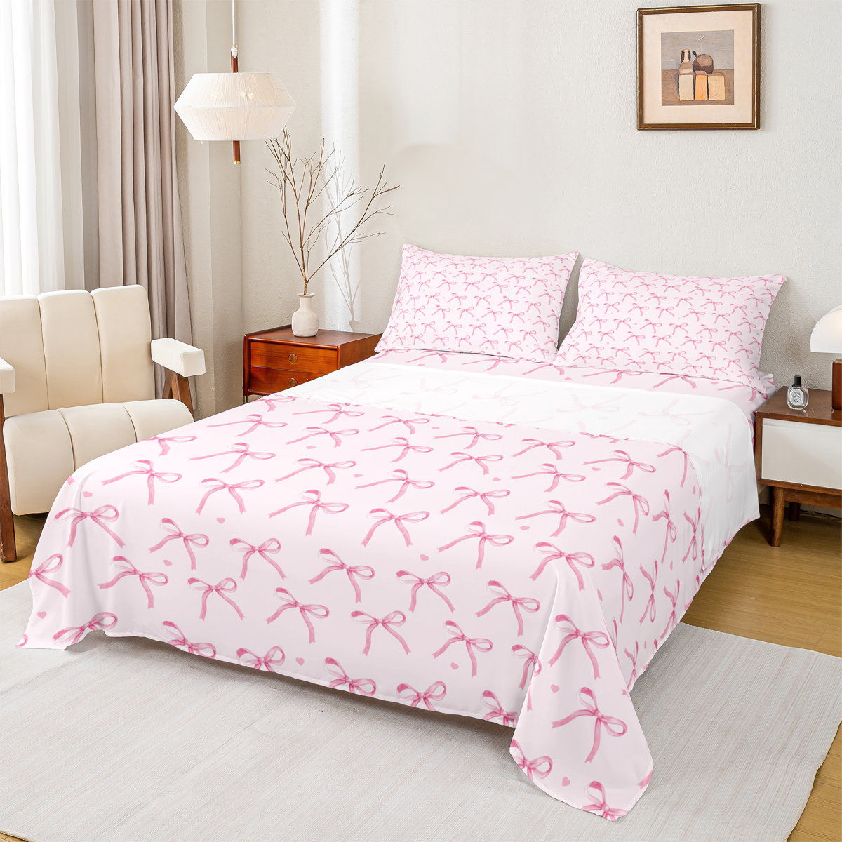 Manfei Cartoon Bow Tie Bed Sheets,Girl Heart Print King Sheets,Princess ...
