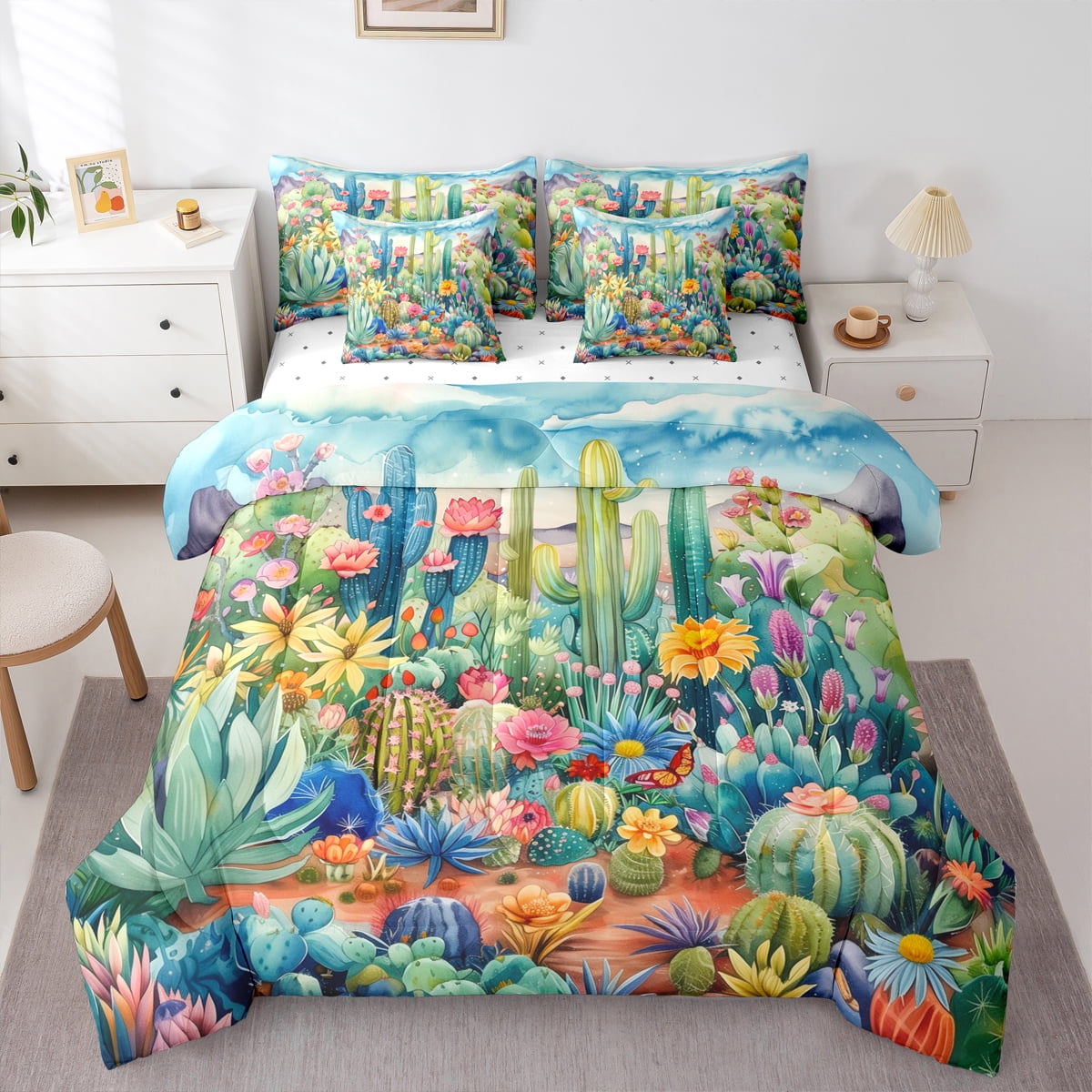Manfei Cartoon Cactus Plant Bedding Comforter Set 7pcs, Western Groovy ...
