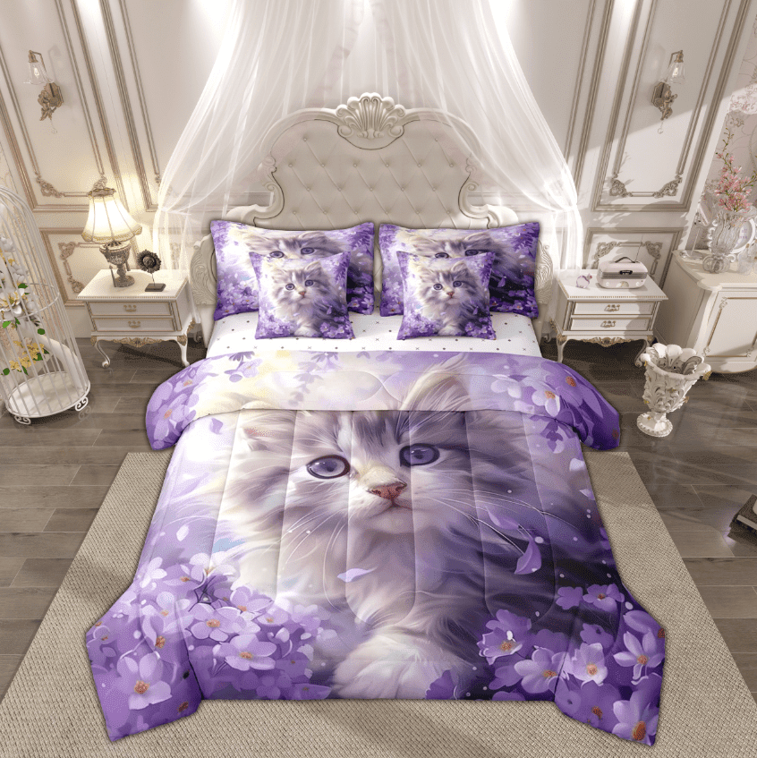 Manfei Cartoon Cat Lover Twin Bedding Sets 7-Piece, Kawaii Kitten ...