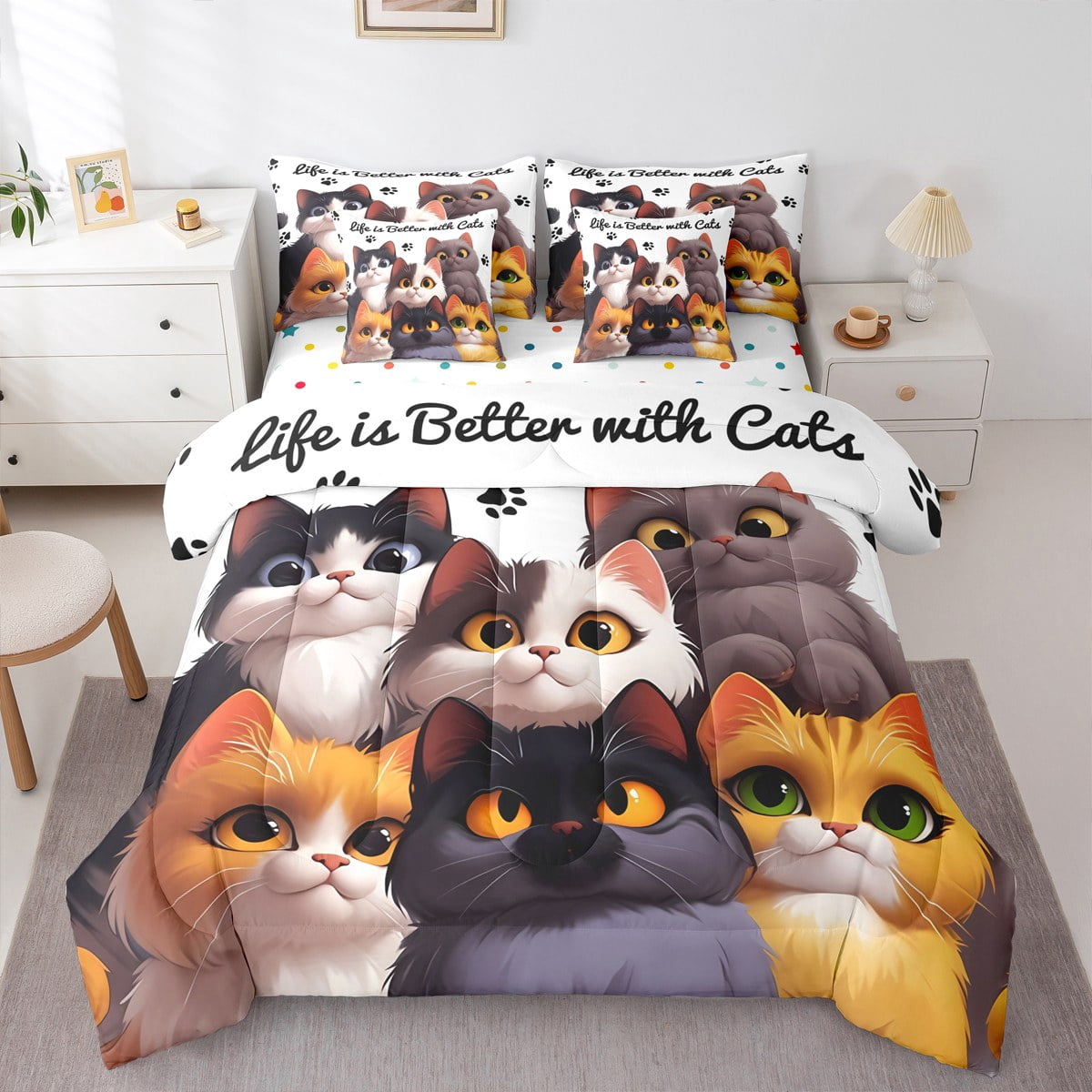 Manfei Cartoon Cats Twin Bedding Sets 7-Piece for Kids Children,Kawaii ...