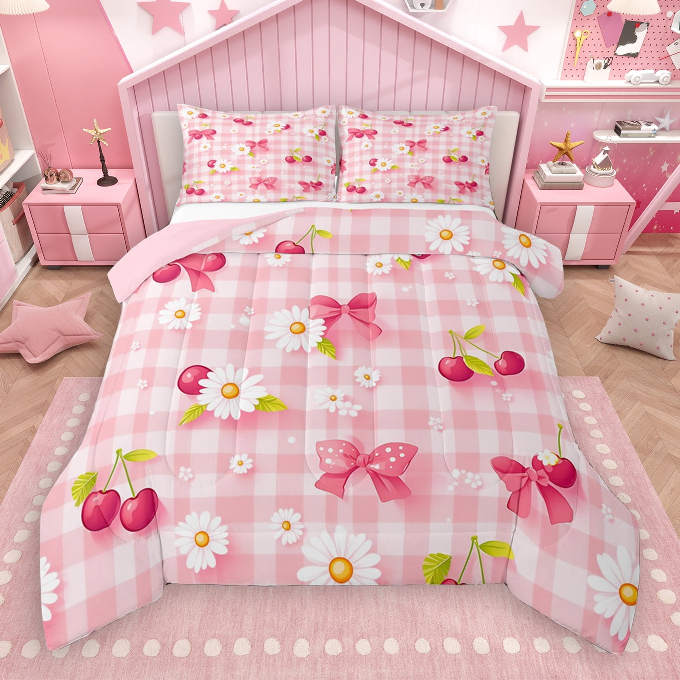 Manfei Cartoon Cherry Bedding Comforter Set,Cute Bowknot Bowtie Twin ...