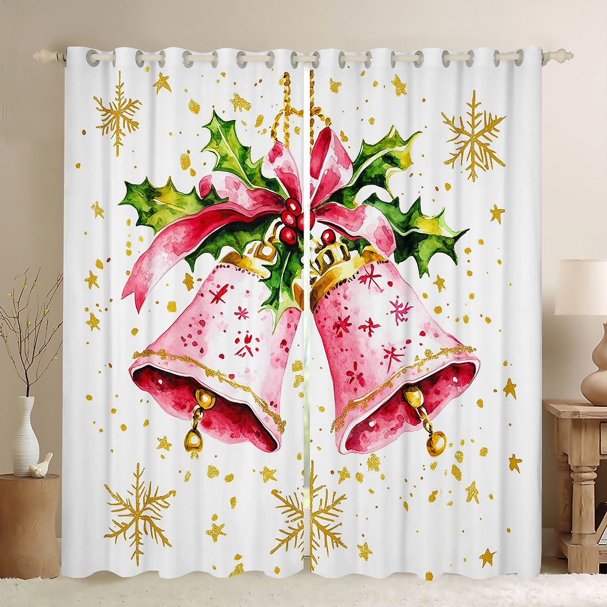 Manfei Cartoon Christmas Bell Black Out Curtains for Girls, Dreamy ...