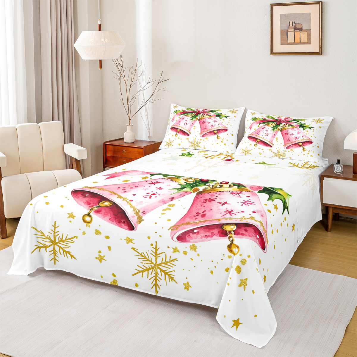 Manfei Cartoon Christmas Bell Full Size Sheets for Girls, Dreamy ...