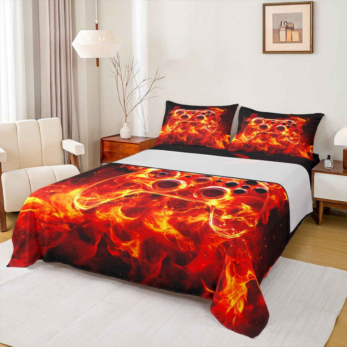 Manfei Cartoon Console Bed Sheets,Modern Video Game King Sheets,Red ...