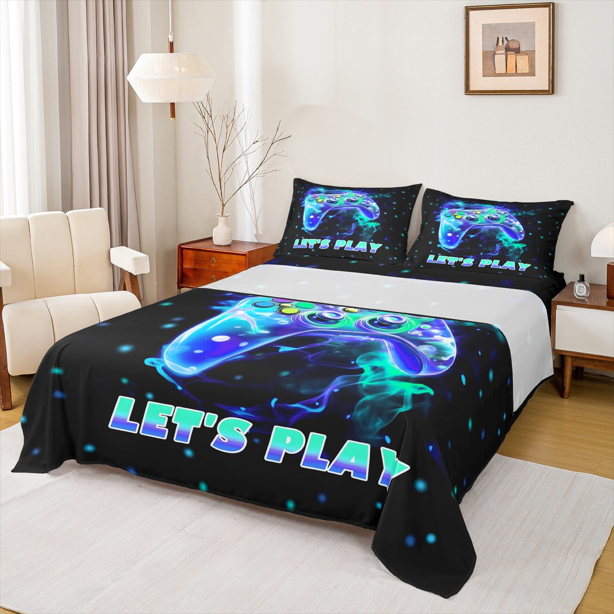 Manfei Cartoon Console Full Size Sheets,Modern Video Game Bed Sheets ...