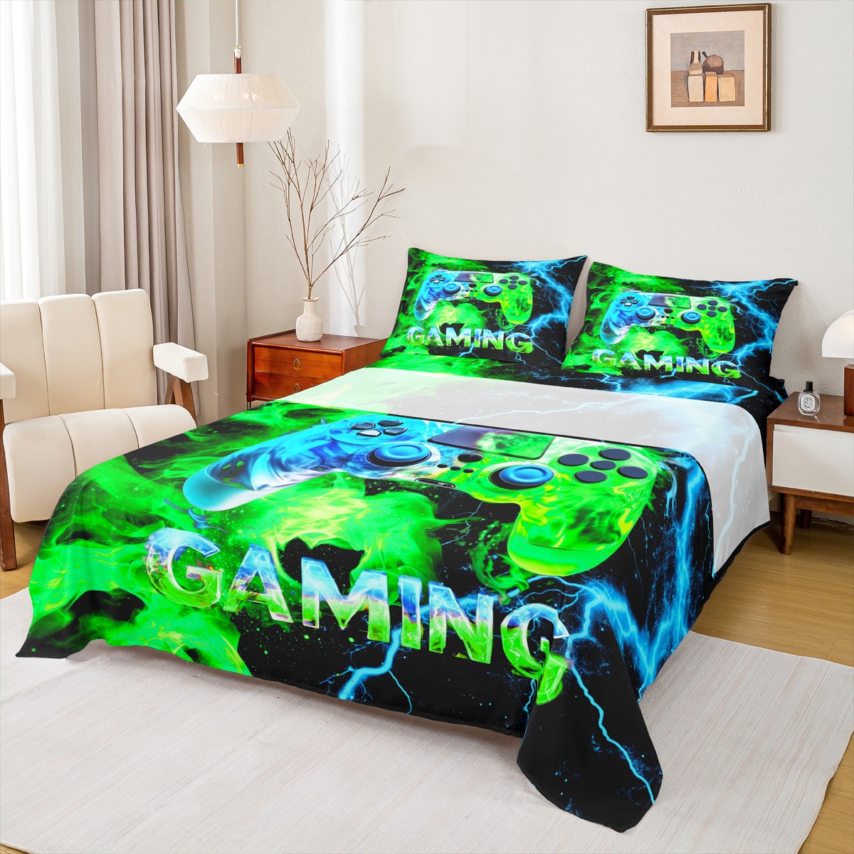 Manfei Cartoon Console Queen Sheet Sets,Modern Video Game Flat Sheet ...