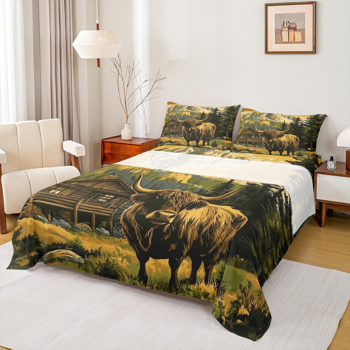 Manfei 3pcs Cartoon Kawaii Cow Twin Sheet Set, Rustic Farmhouse Animal ...