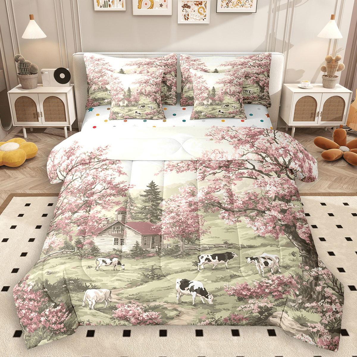 Manfei Cartoon Cow Twin Bedding Sets 7pcs, Cute Farm Animal Bedding ...