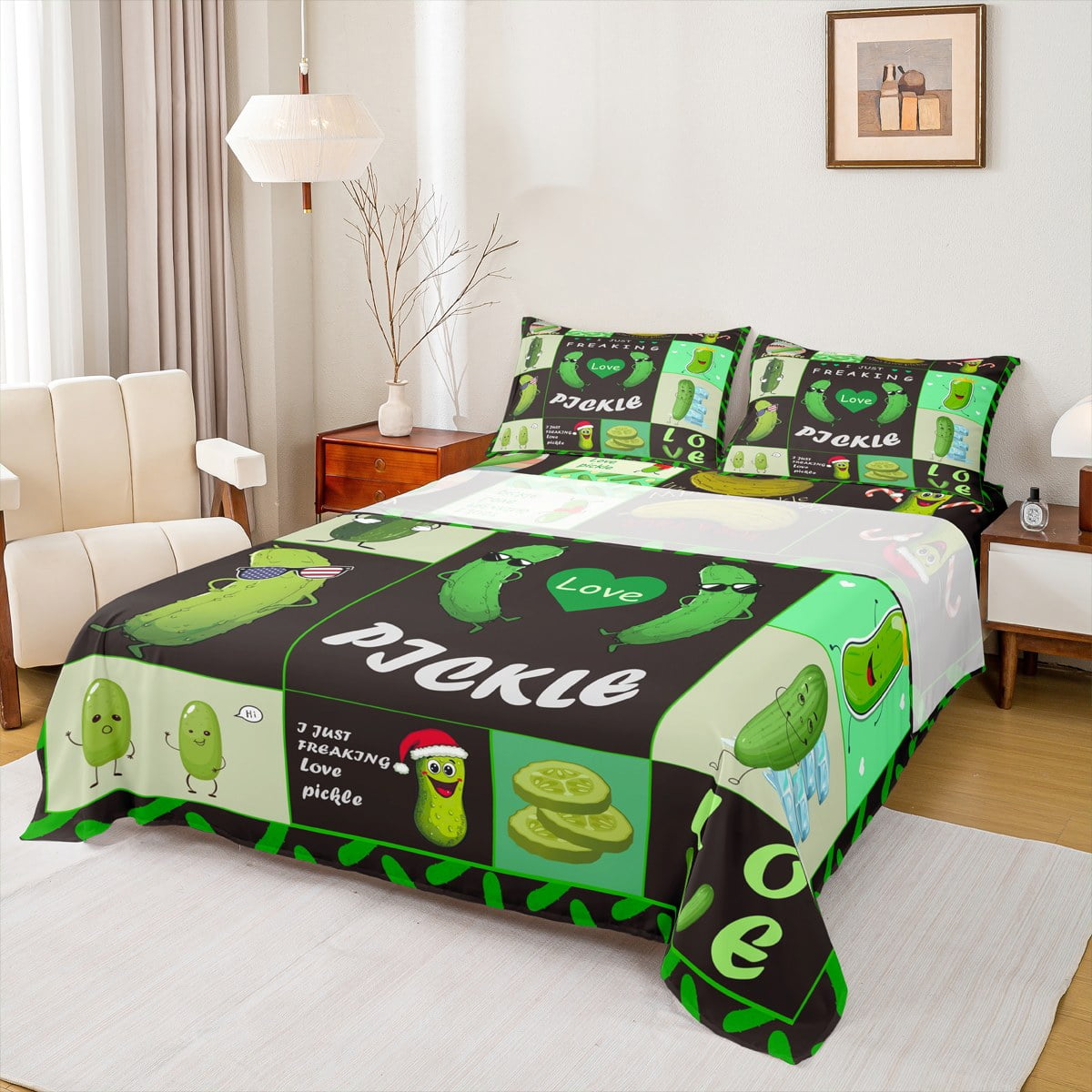 Manfei Cartoon Cucumber Pickle Full Size Sheets, Funny Vegetables Bed ...