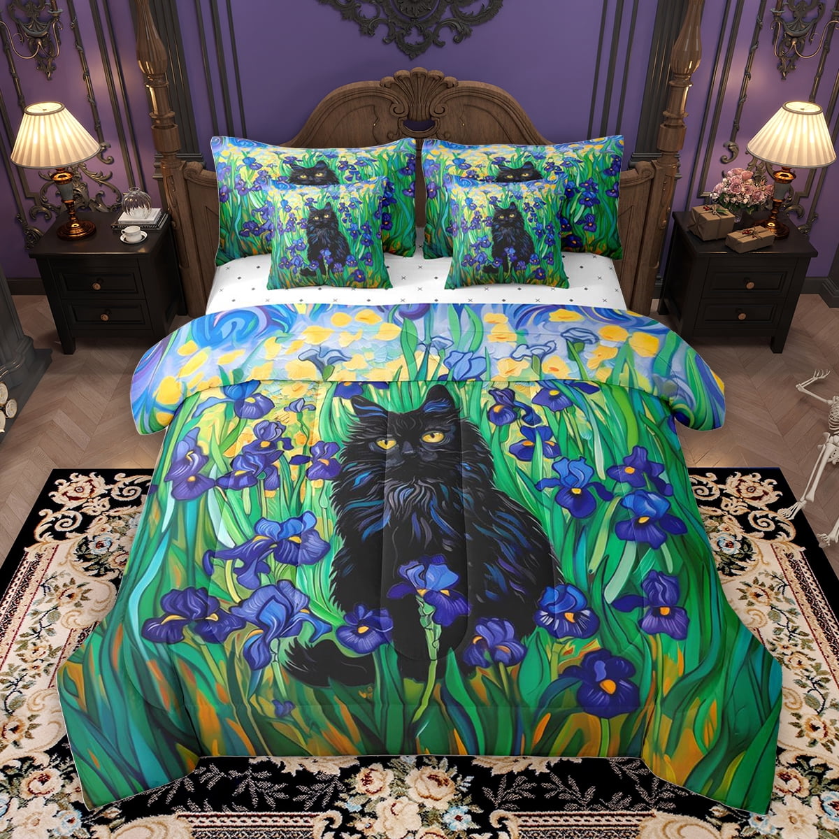 Homewish Cartoon Cute Cat Bedding Comforter Set 7 Pieces for Teens ...