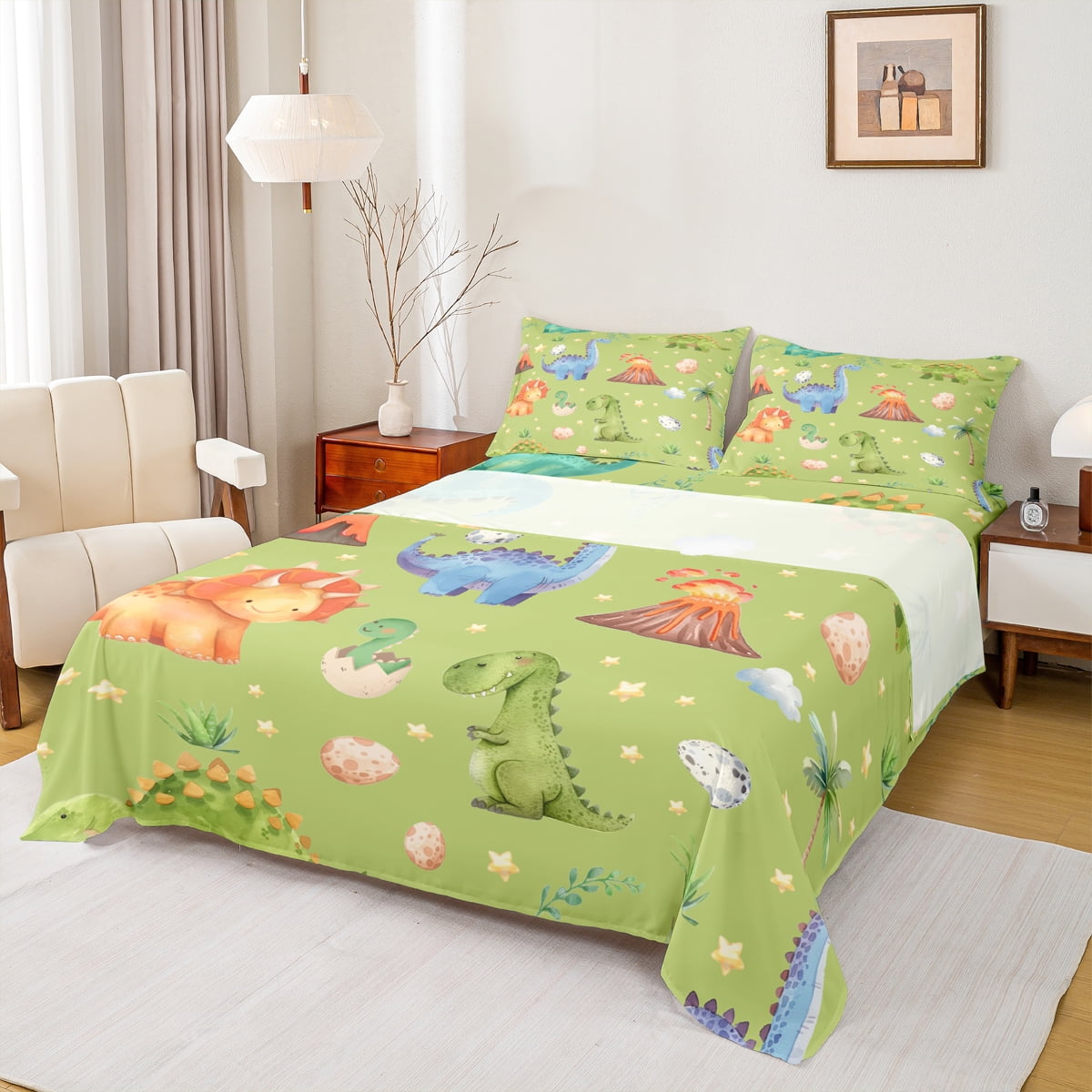 Manfei Cartoon Cute Dinosaur Full Size Sheets for Kids, Dinosaur Animal ...