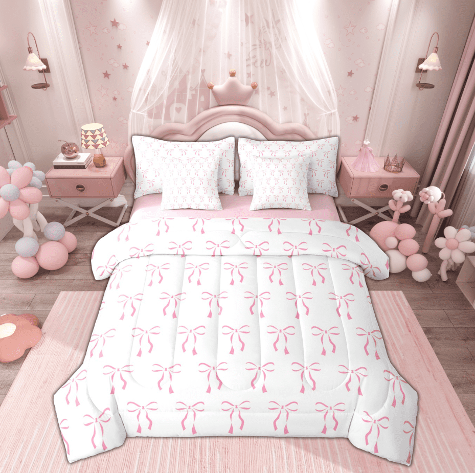 Manfei Cartoon Cute Ribbon Bedding Comforter Set 7pcs, Girly Pink ...