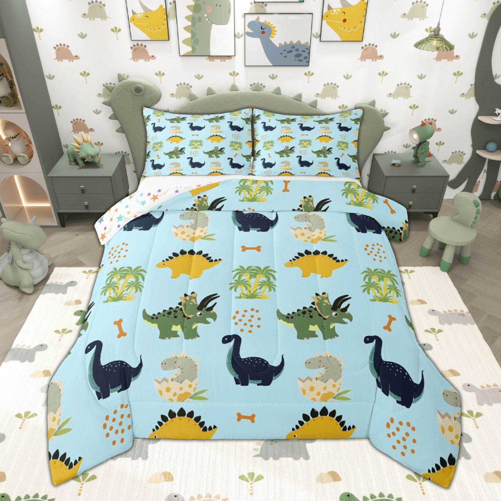 Manfei Cartoon Dinosaur Full Size Comforter Sets for Kids, Wild Dino ...