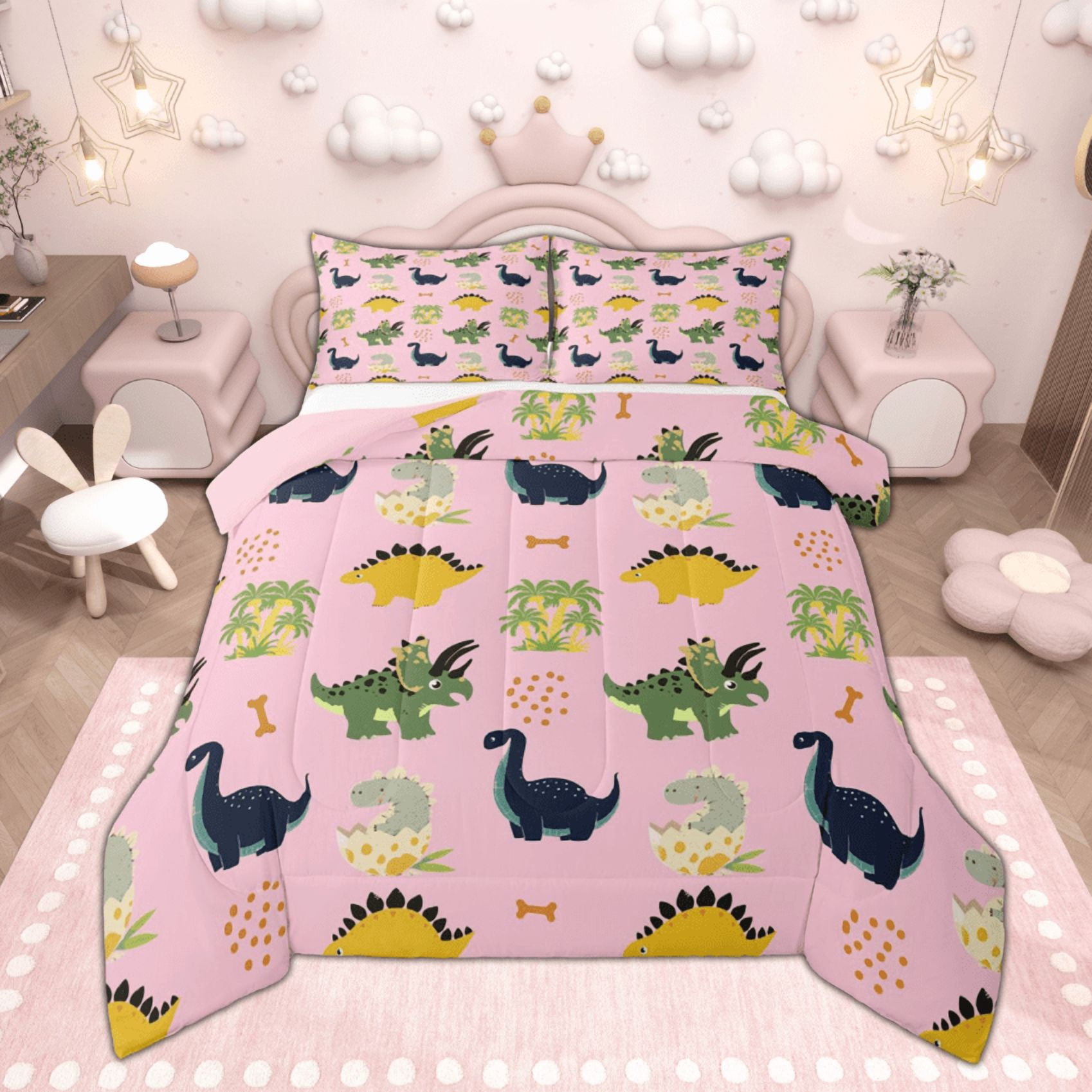 Manfei Cartoon Dinosaur Queen Comforter Set for Kids, Wild Dino Animal ...