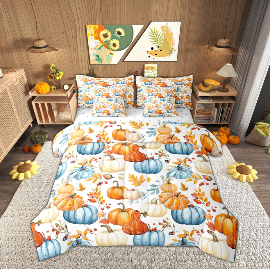 Manfei Cartoon Fall Pumpkin Bedding Comforter Set 7-Piece, Harvest ...