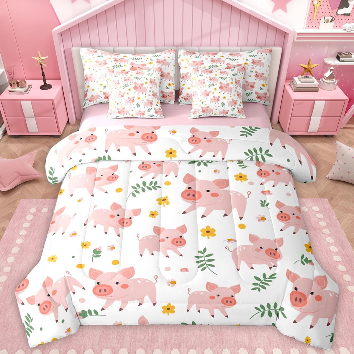 Manfei Cartoon Farm Pig Bedding Comforter Set 7pcs for Child, Rustic ...