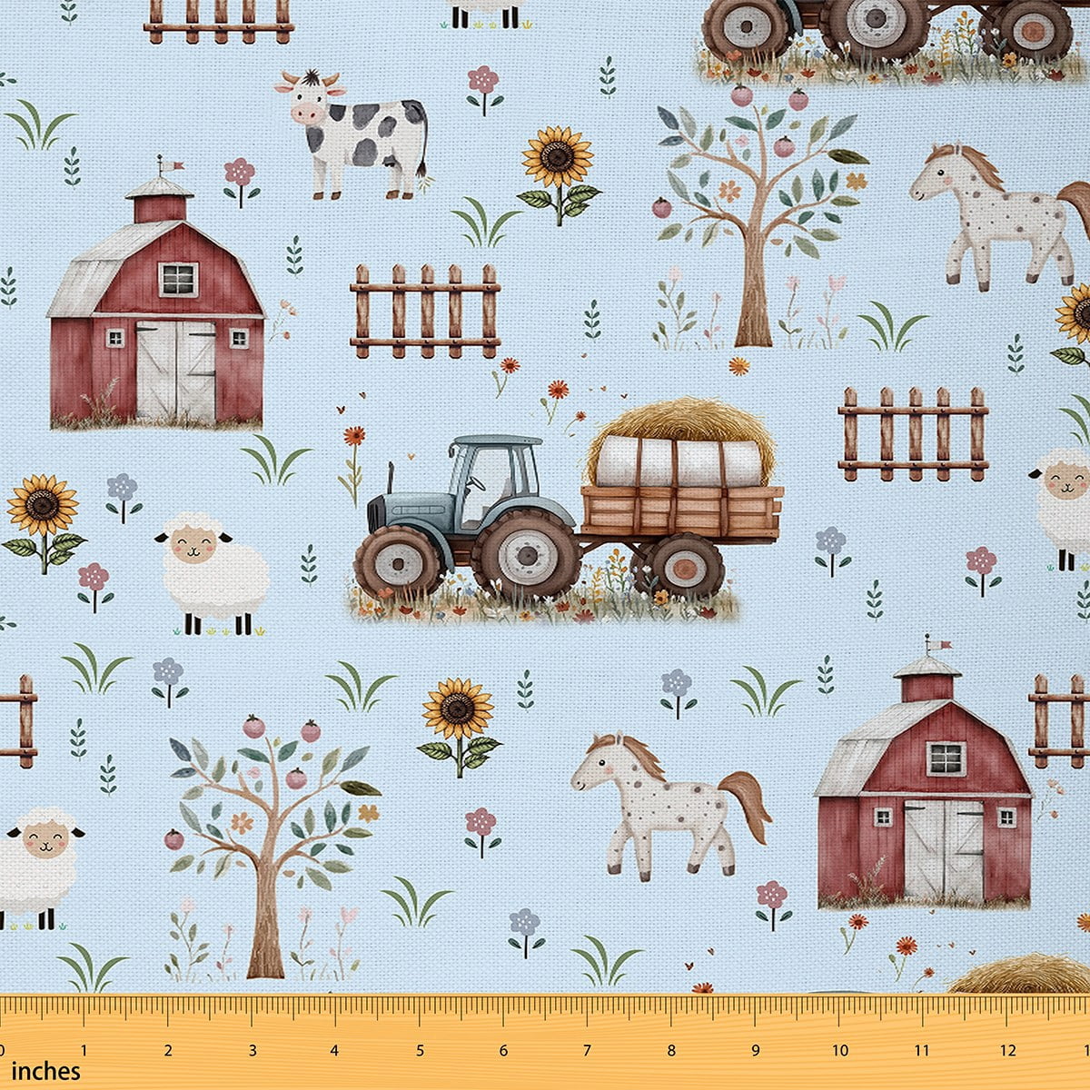 Manfei Cartoon Farmhouse Fabric by the Yard (2 Yards), Watercolor Sheep ...