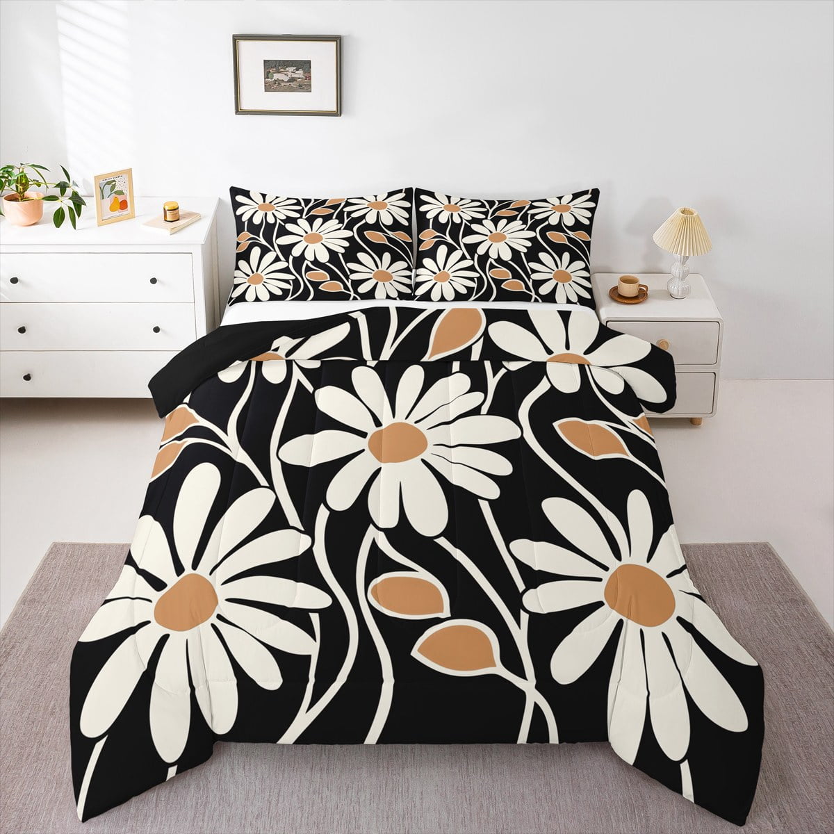 Manfei Cartoon Floral Daisy Queen Comforter Set,Boho Bohemain Flower ...