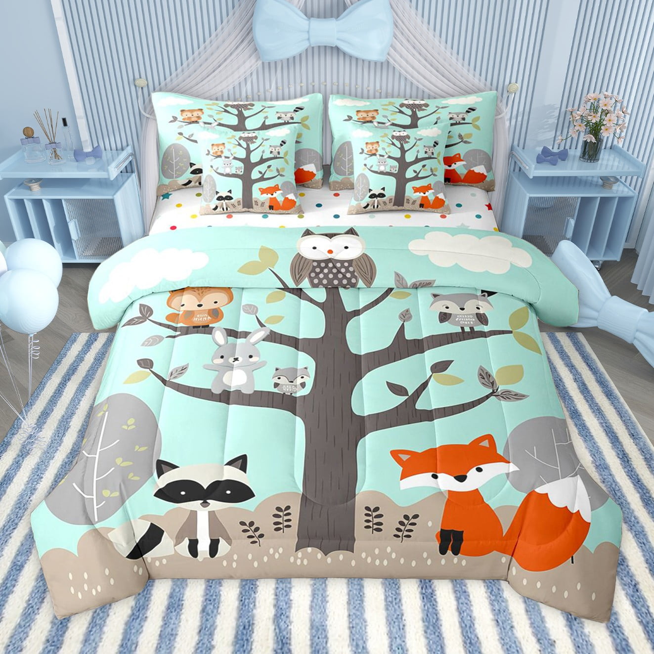 Manfei Cartoon Fox Raccoon 7pcs Bedding Comforter Set for Preppy ...
