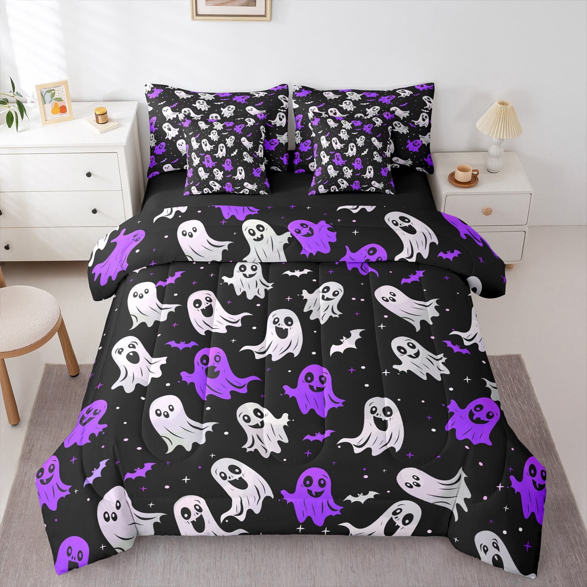 Manfei Cartoon Funny Ghost Twin Bedding Sets 7-Piece, Horror Gothic ...