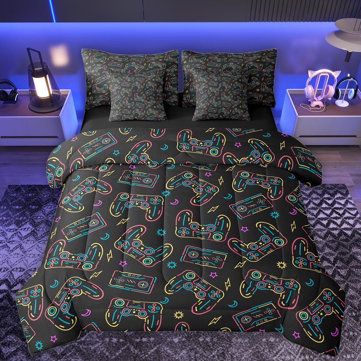 Manfei Cartoon Gamepad Boys Bedding Comforter Set 7 Pieces, Lightning ...