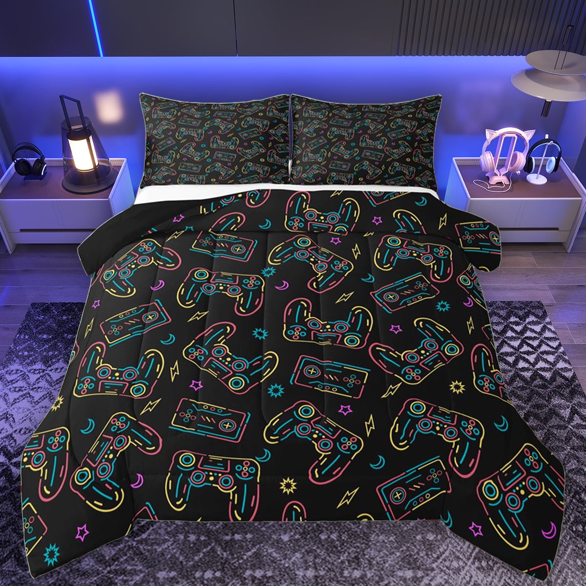 Manfei Cartoon Gamepad Boys Full Size Comforter Sets, Lightning Stars ...
