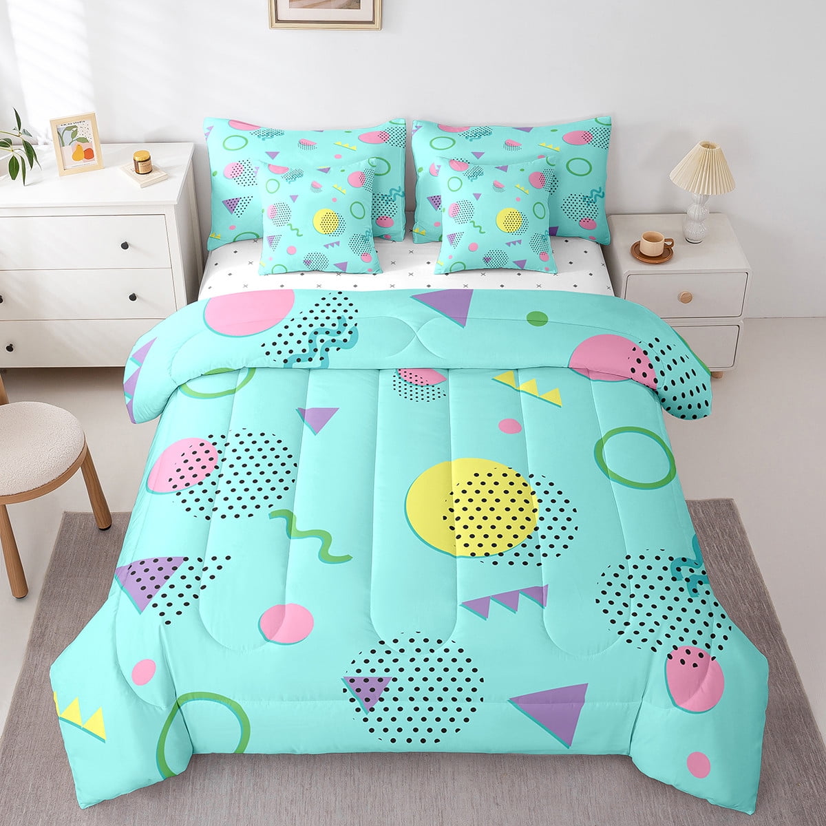 Manfei Cartoon Geometry Bedding Sets Queen Size, Circle Triangle Bed in ...