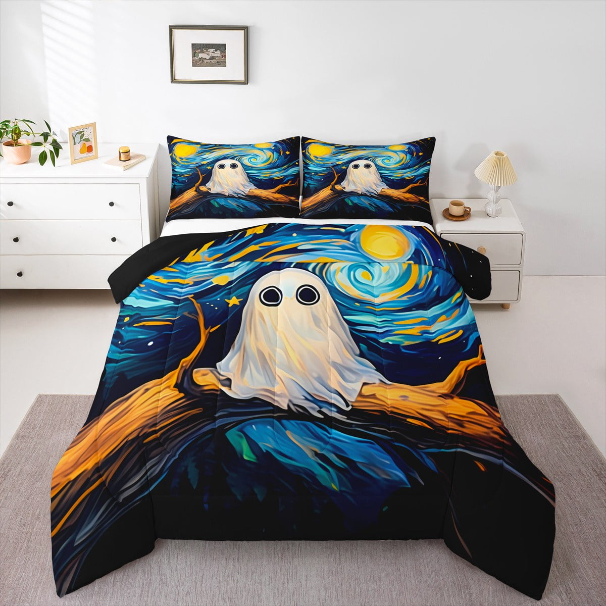 Manfei Cartoon Ghost 3pcs King Size Comforter Sets,Starry Sky Bedding ...
