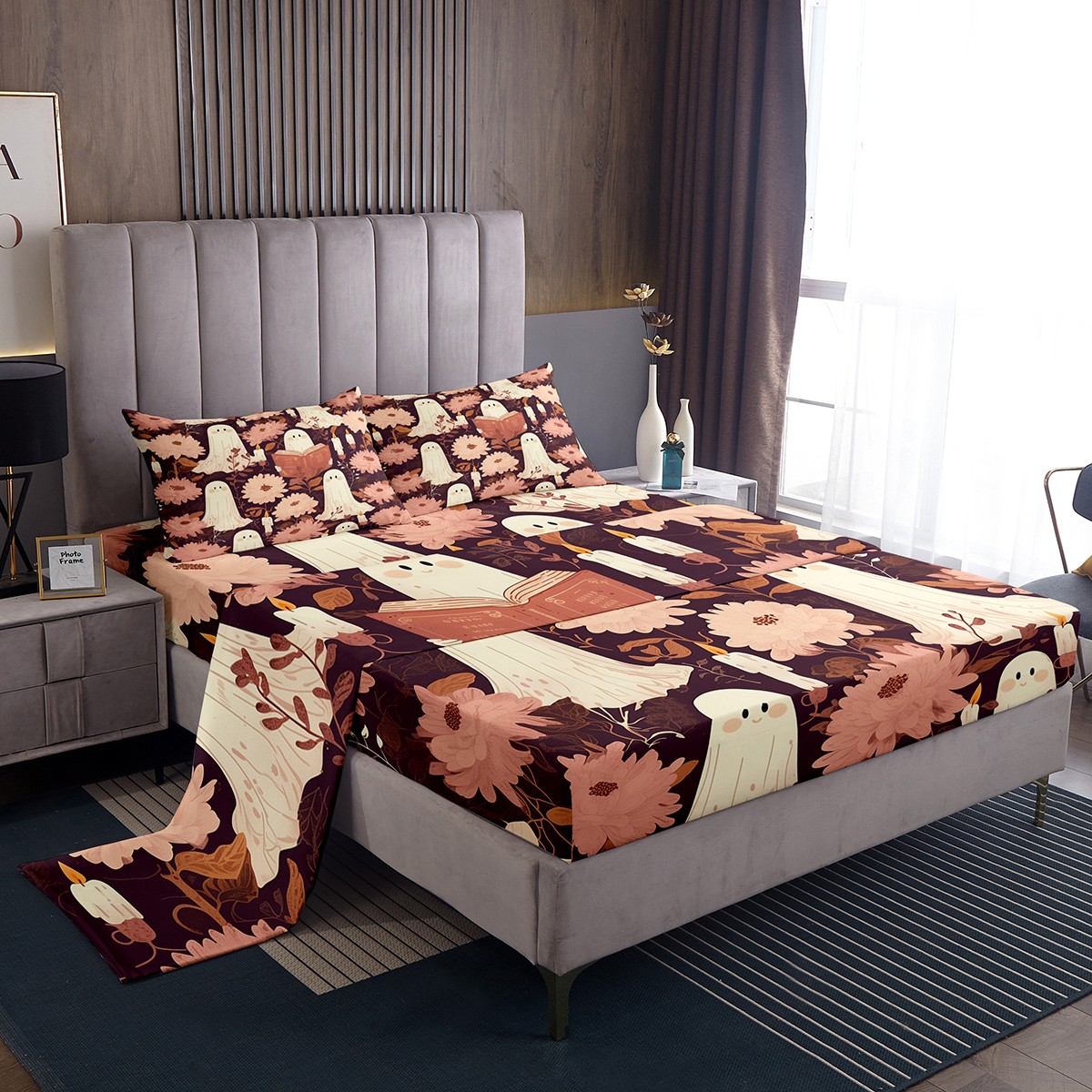 Manfei Cartoon Ghost Bed Sheets Set Queen Size,Chic Flower Bedding Sets ...