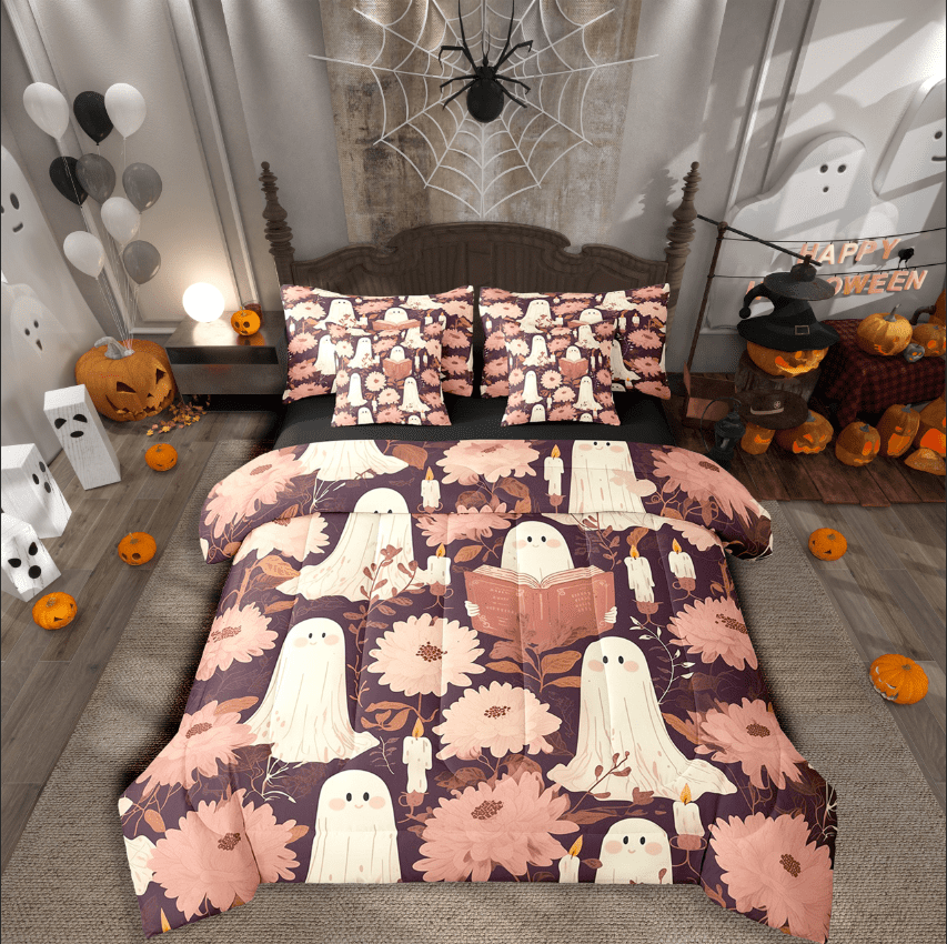 Manfei Cartoon Ghost Bed in a Bag Full size,Chic Flower Bed Set,Happy ...