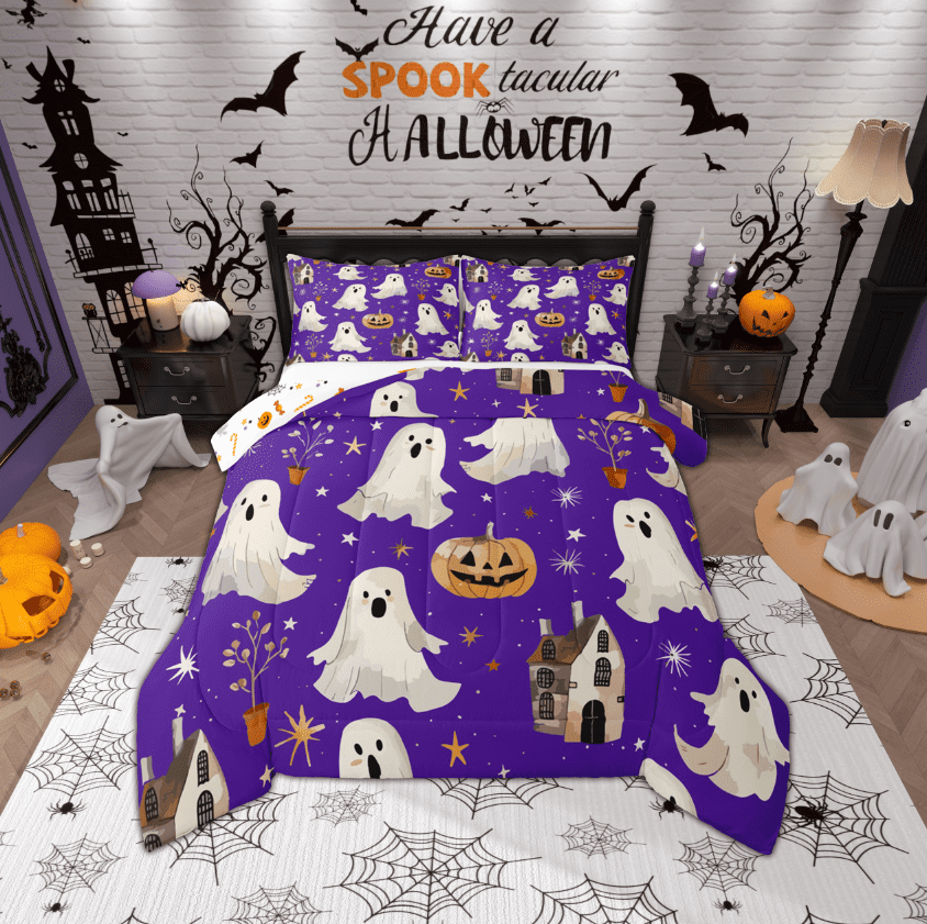 Manfei Cartoon Ghost Bedding Comforter Set,Orange Pumpkin Lantern Twin ...