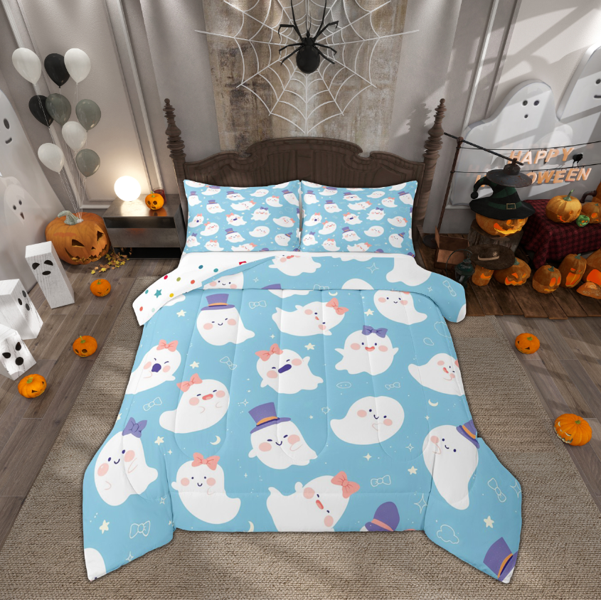 Manfei Cartoon Ghost Comforter Sets Full Size, Blue White Down ...