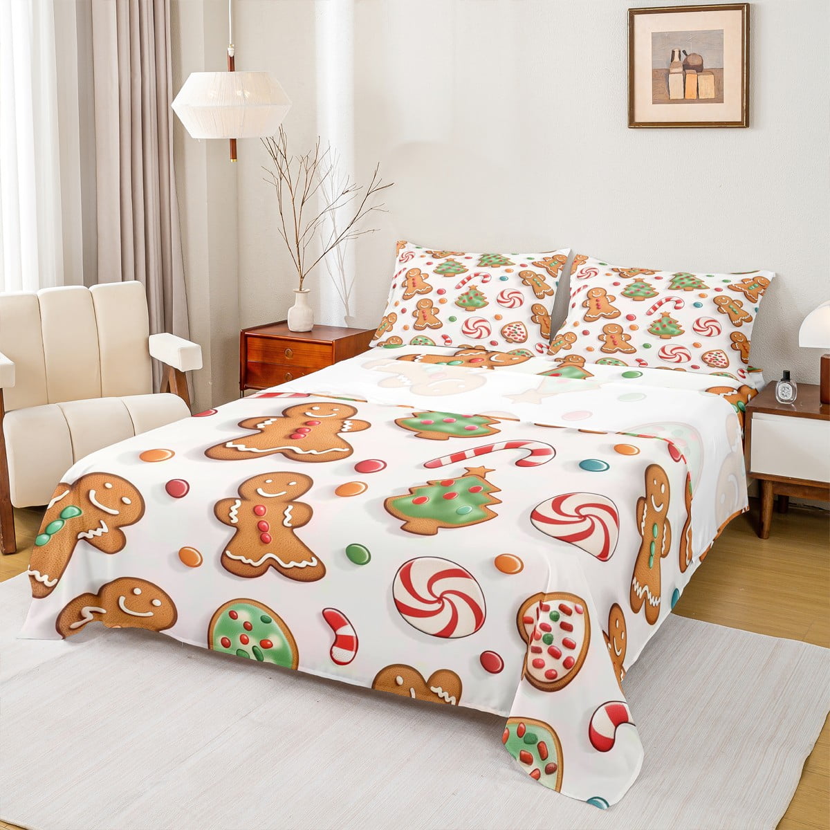 Manfei Cartoon Gingerbread Full Size Sheets for Kids, Kawaii Christmas ...