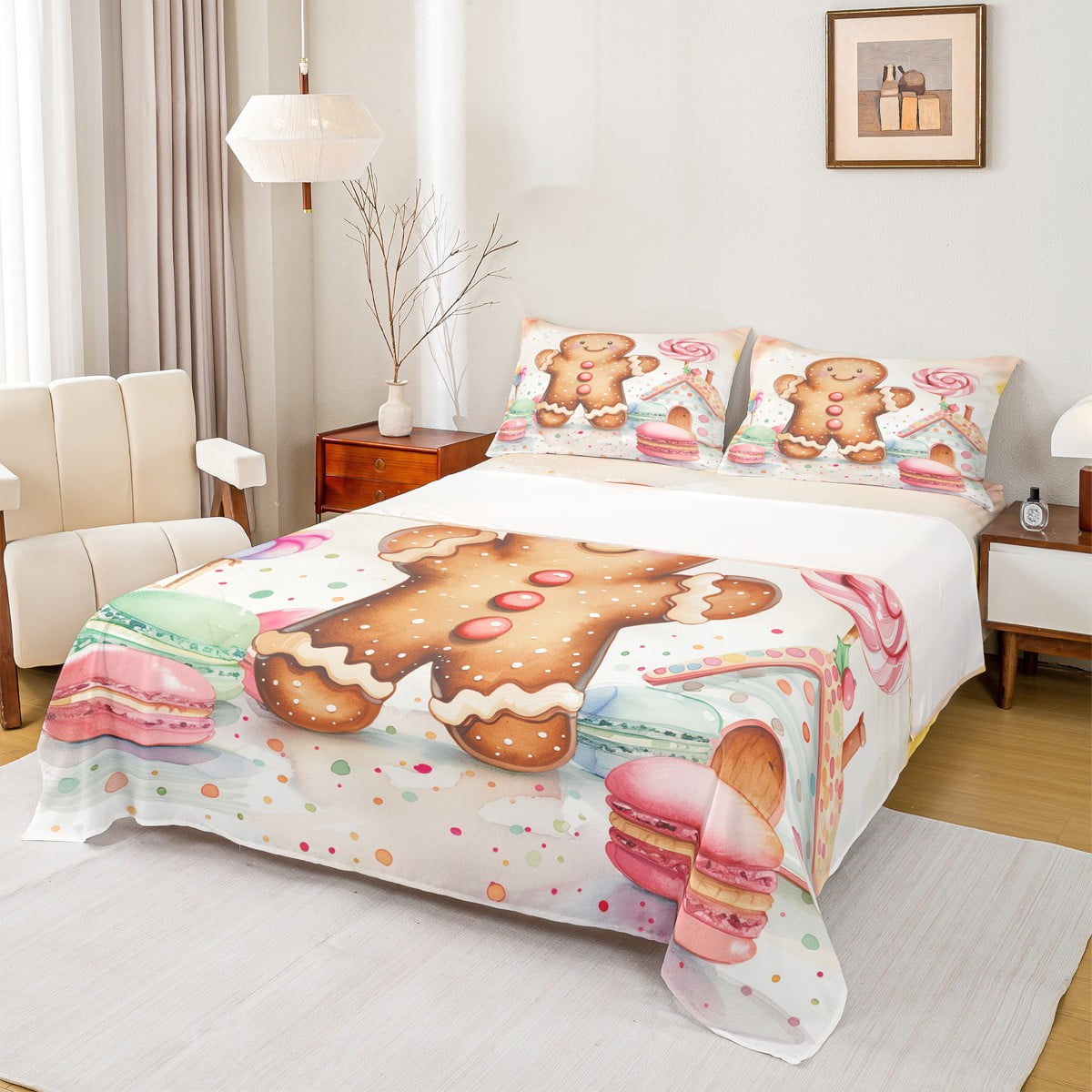 Manfei Cartoon Gingerbread Man Bed Sheets,Christmas Theme Dessert King ...
