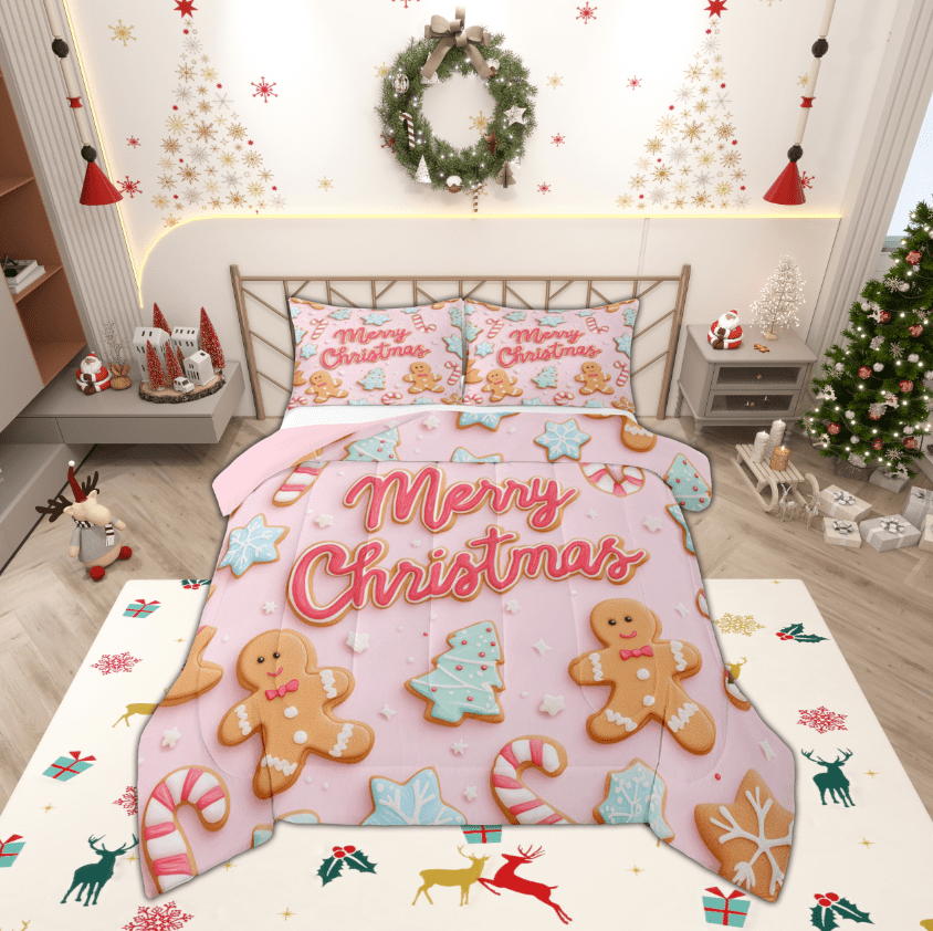 Manfei Cartoon Gingerbread Man King Size Comforter Sets,Kawaii Xmas ...