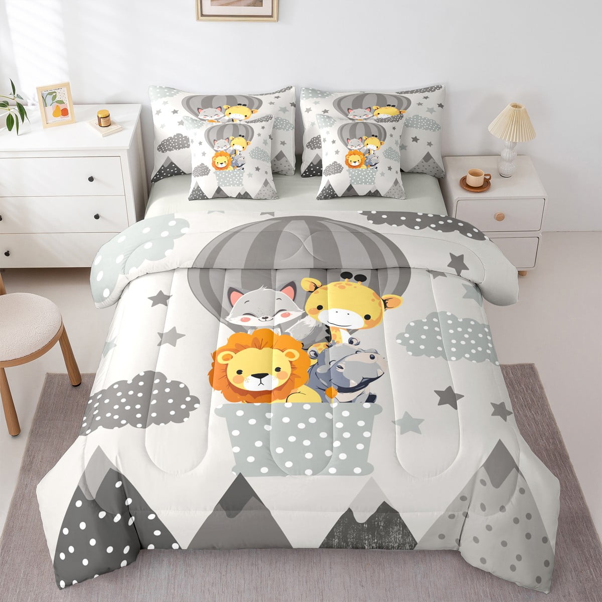 Manfei Cartoon Giraffe Lions 7-Piece Twin Bedding Sets,Cute Fox ...