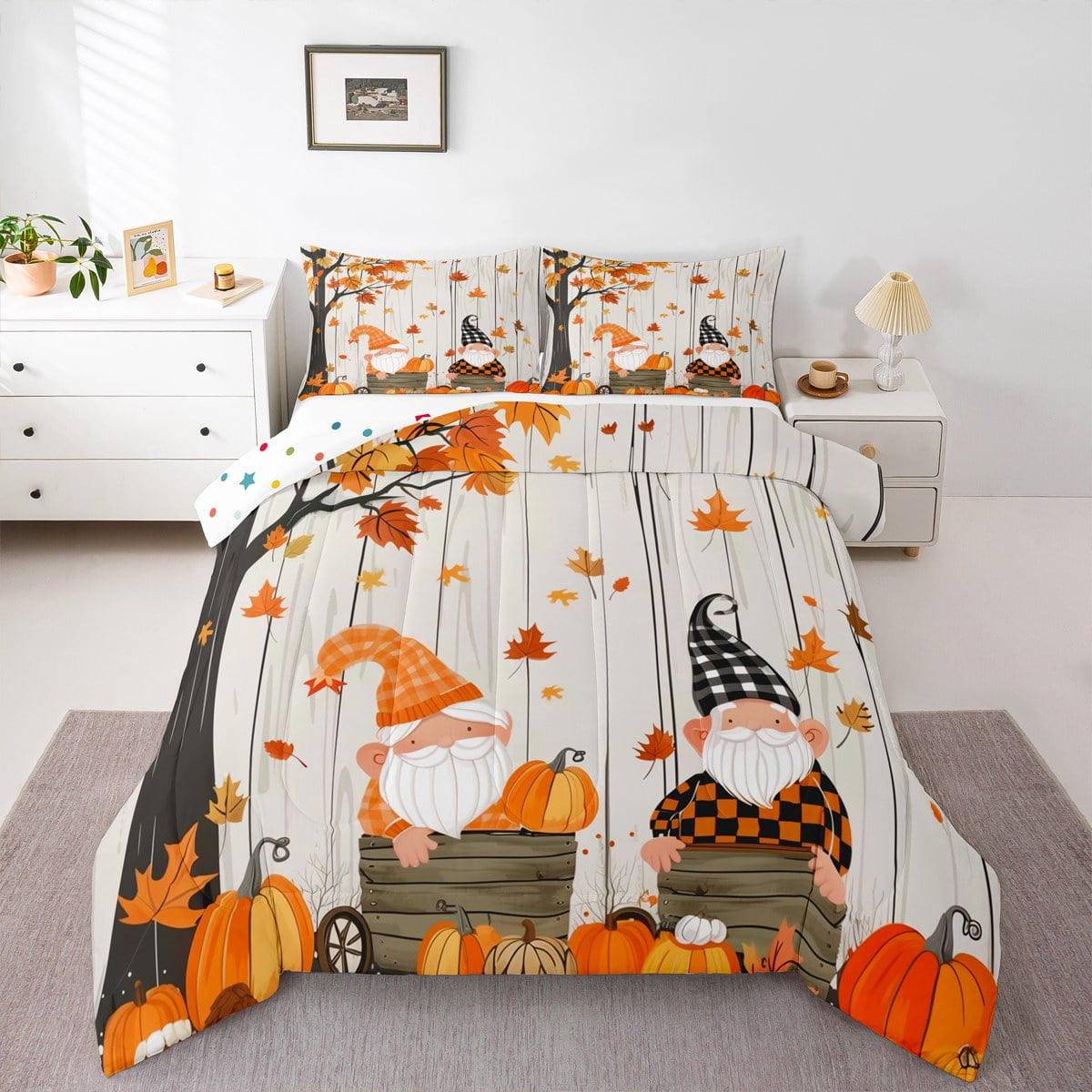 Manfei Cartoon Gnome 3pcs King Size Comforter Sets,Lodge Cabin Bedding ...