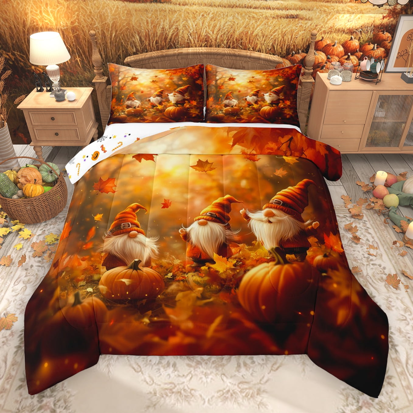 Manfei Cartoon Gnome Bedding Comforter Set,Happy Fall Twin Comforter ...