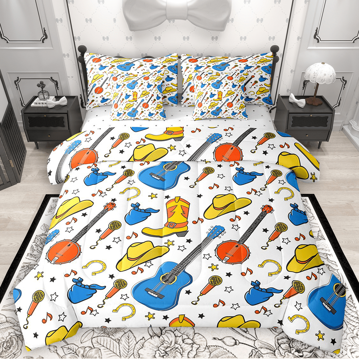Manfei Cartoon Guitar Microphone Bedding Comforter Set 7 Pieces, Cowboy ...